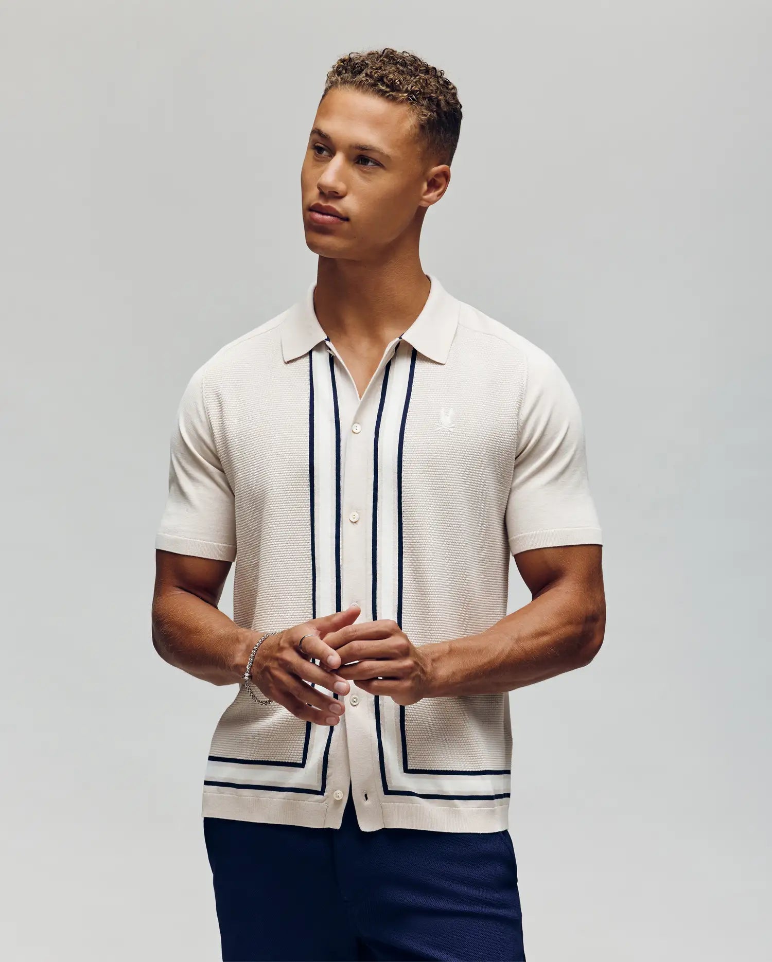 Mens Beige Danny Border Stripe Knit Shirt | Psycho Bunny – Psycho Bunny ...